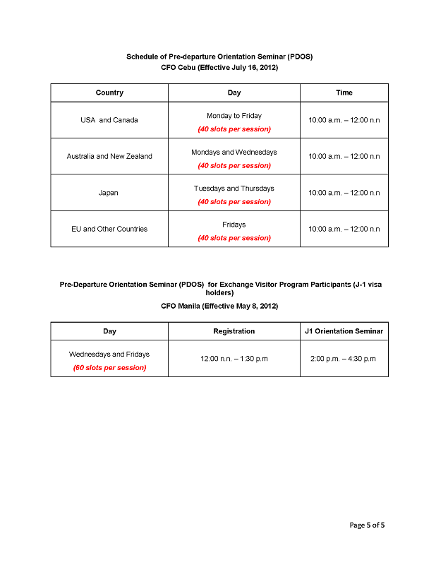New schedule for the Pre-Departure Orientation Seminar (PDOS), Peer ...