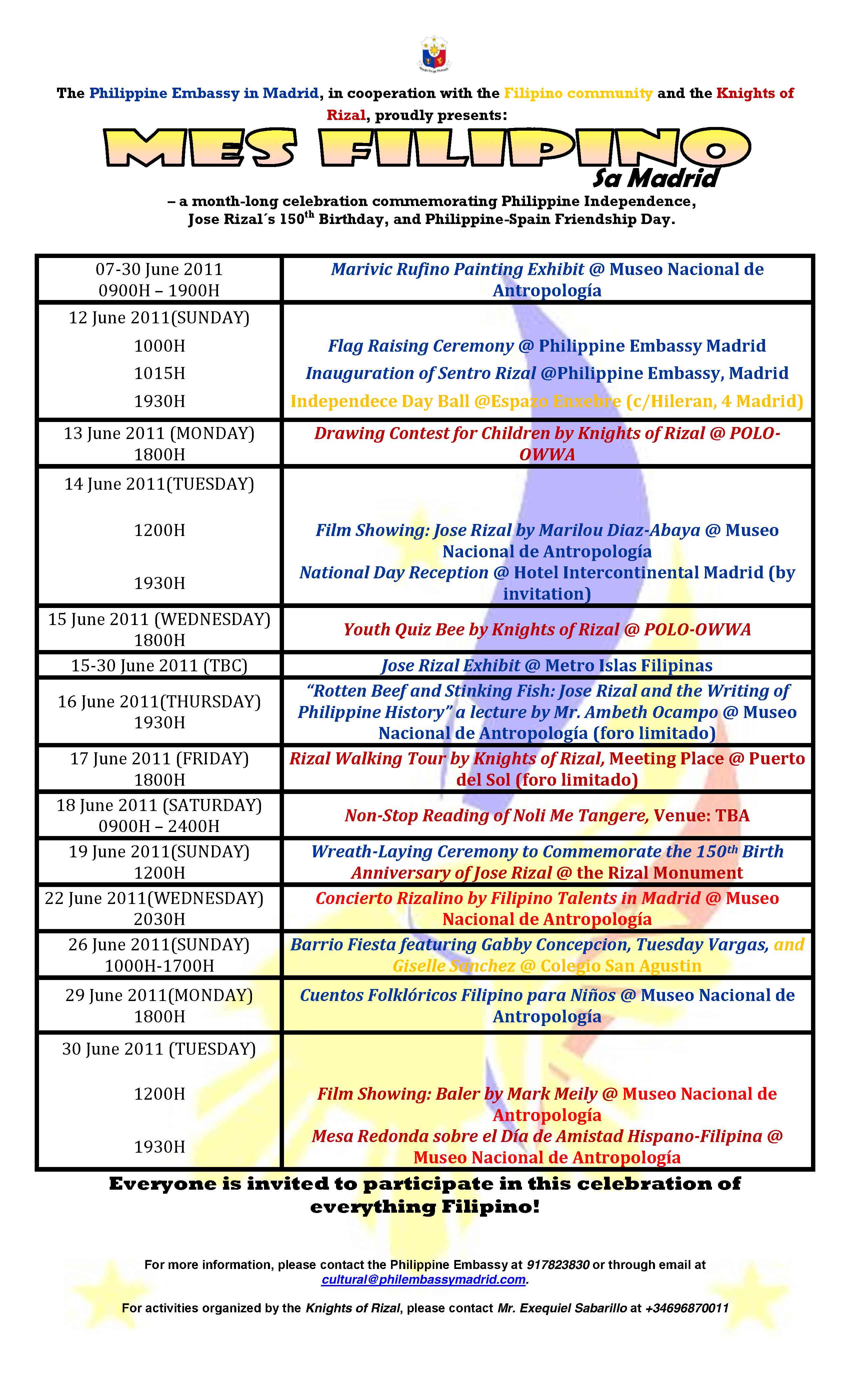 Mes Filipino: List of Activities | Philippine Embassy Madrid