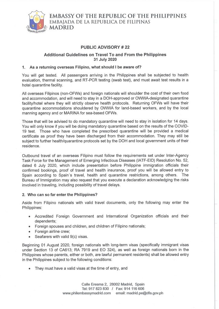 Public Advisory Additional Guidelines on Travel to and from the ...