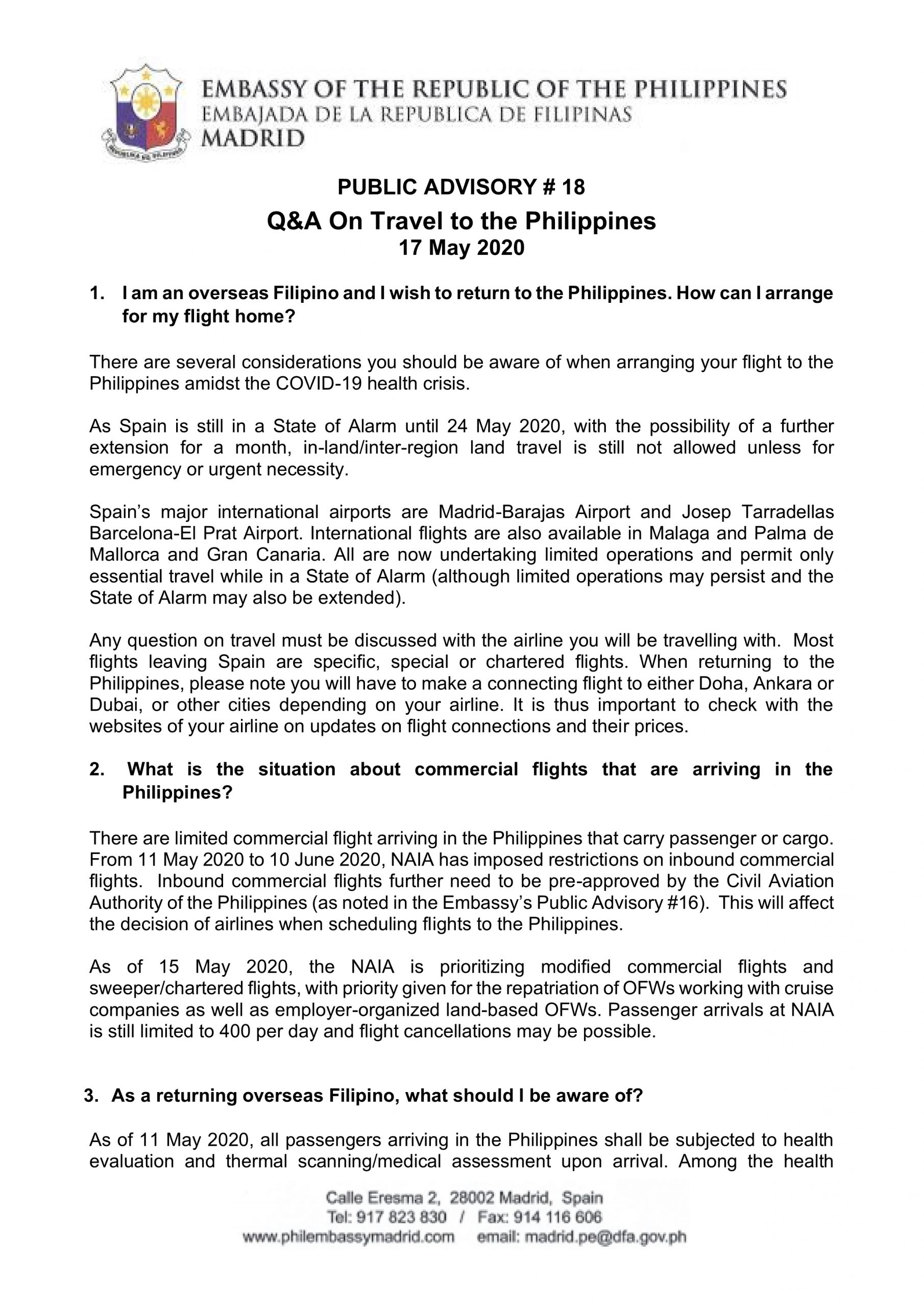 Public Advisory Q&A on Travel to the Philippines | Philippine Embassy ...