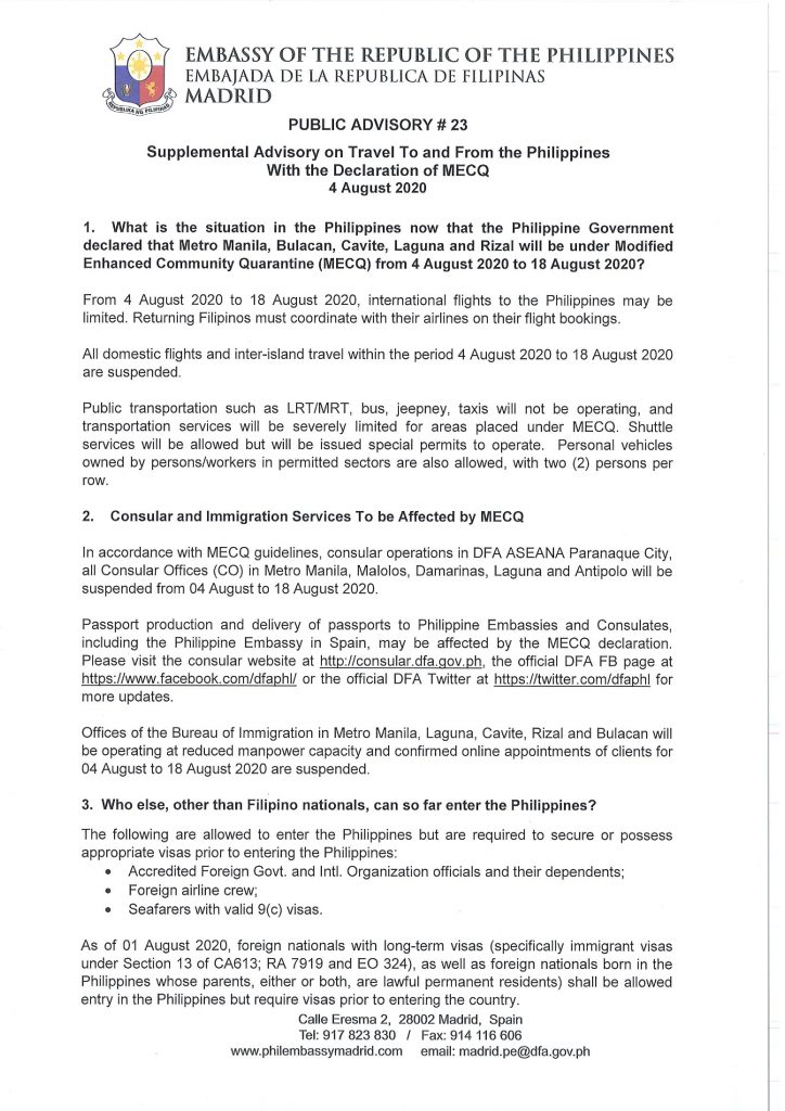 Public Advisory Supplemental Advisory on Travel to and from the ...