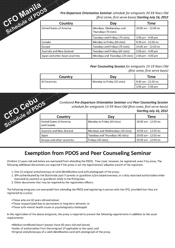 New schedule for the Pre-Departure Orientation Seminar (PDOS), Peer ...